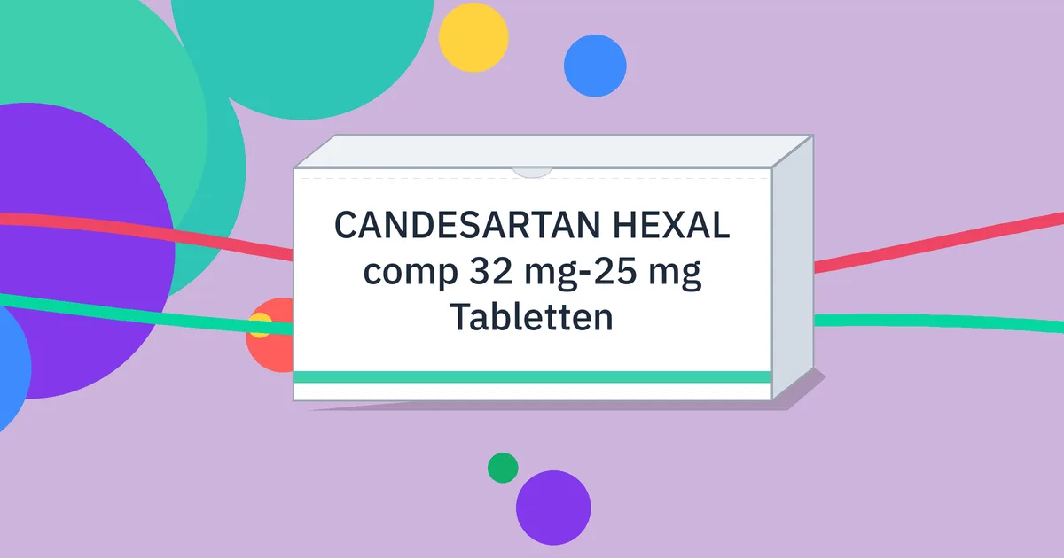 Symbolbild: Packung mit der Aufschrift CANDESARTAN HEXAL comp 32 mg-25 mg Tabletten (PZN 04713493) – Verfügbarkeit und Bezug in Apotheken in Frankfurt am Main