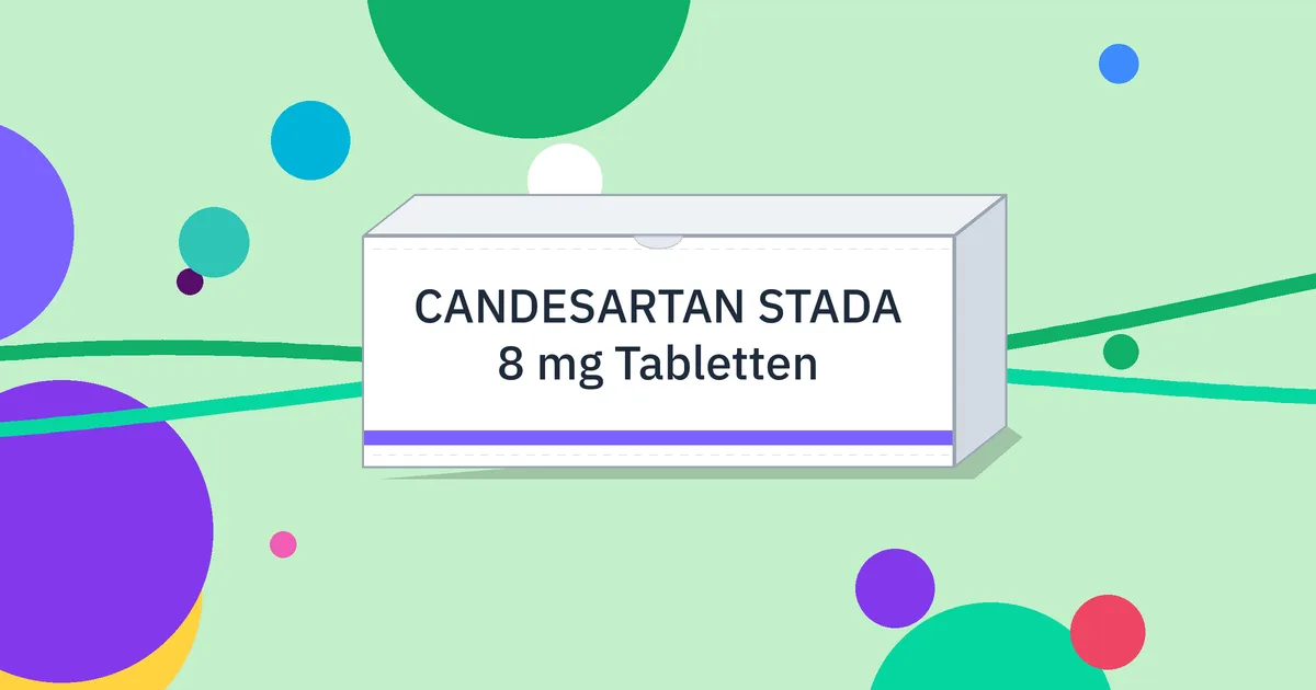 Symbolbild: Packung mit der Aufschrift CANDESARTAN STADA 8 mg Tabletten (PZN 09443130) – Verfügbarkeit und Bezug in Apotheken in Frankfurt am Main
