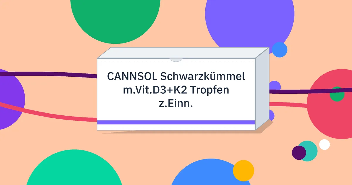 Symbolbild: Packung mit der Aufschrift CANNSOL Schwarzkümmel m.Vit.D3+K2 Tropfen z.Einn. (PZN 19427445) – Verfügbarkeit und Bezug in Apotheken in Frankfurt am Main