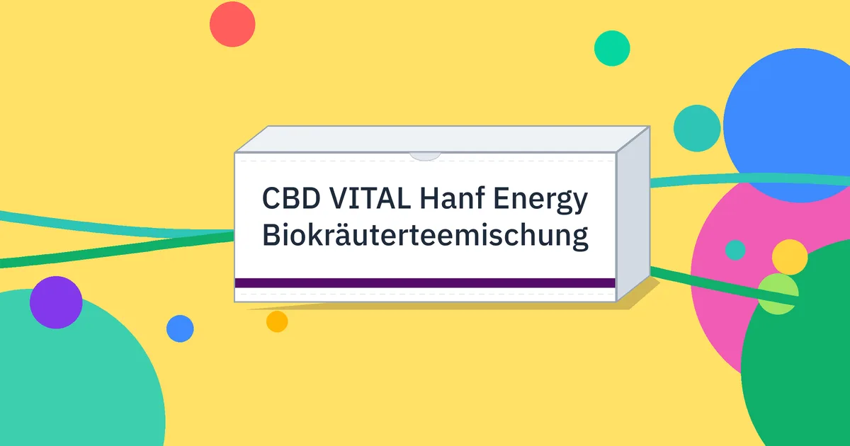 Symbolbild: Packung mit der Aufschrift CBD VITAL Hanf Energy Biokräuterteemischung (PZN 16659706) – Verfügbarkeit und Bezug in Apotheken in Frankfurt am Main
