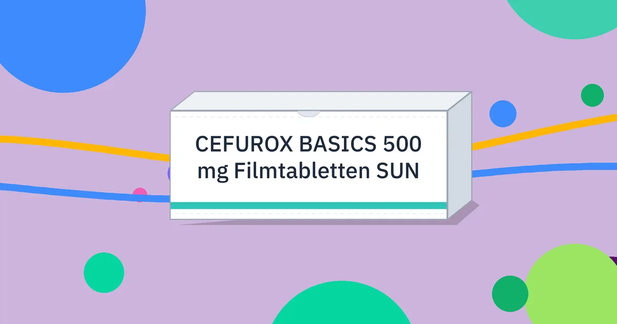 Symbolbild: Packung mit der Aufschrift CEFUROX BASICS 500 mg Filmtabletten SUN (PZN 12585193) – Verfügbarkeit und Bezug in Apotheken in Frankfurt am Main