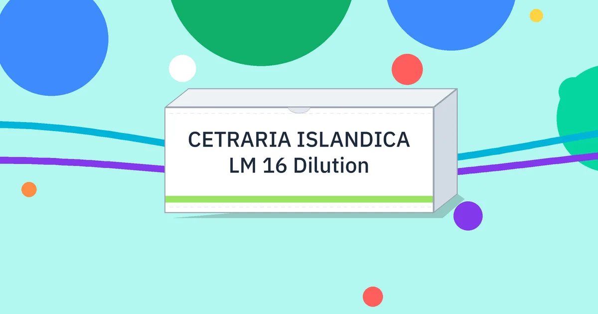 Symbolbild: Packung mit der Aufschrift CETRARIA ISLANDICA LM 16 Dilution (PZN 12812128) – Verfügbarkeit und Bezug in Apotheken in Frankfurt am Main