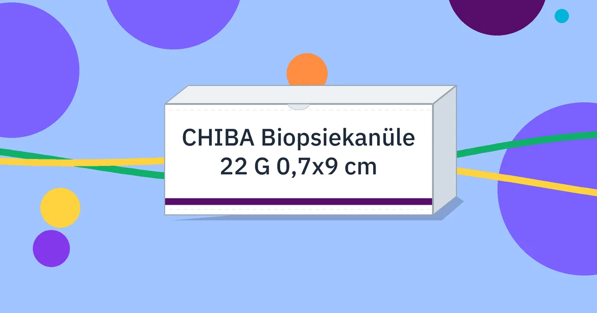 Symbolbild: Packung mit der Aufschrift CHIBA Biopsiekanüle 22 G 0,7x9 cm (PZN 15618119) – Verfügbarkeit und Bezug in Apotheken in Frankfurt am Main