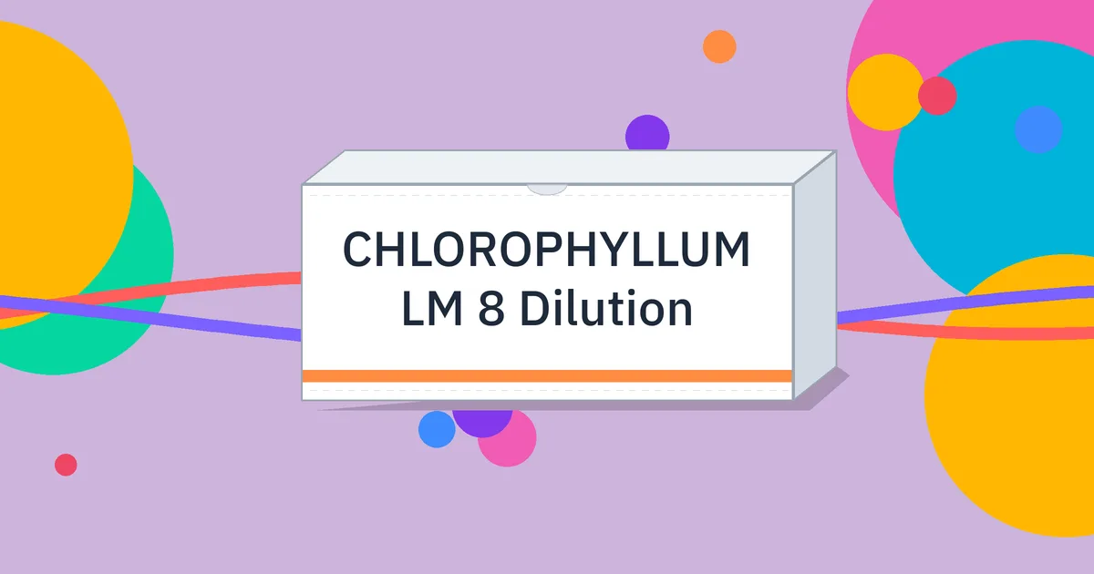 Symbolbild: Packung mit der Aufschrift CHLOROPHYLLUM LM 8 Dilution (PZN 13444974) – Verfügbarkeit und Bezug in Apotheken in Frankfurt am Main