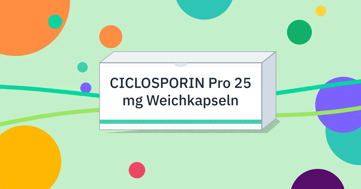 Symbolbild: Packung mit der Aufschrift CICLOSPORIN Pro 25 mg Weichkapseln (PZN 16223015) – Verfügbarkeit und Bezug in Apotheken in Frankfurt am Main