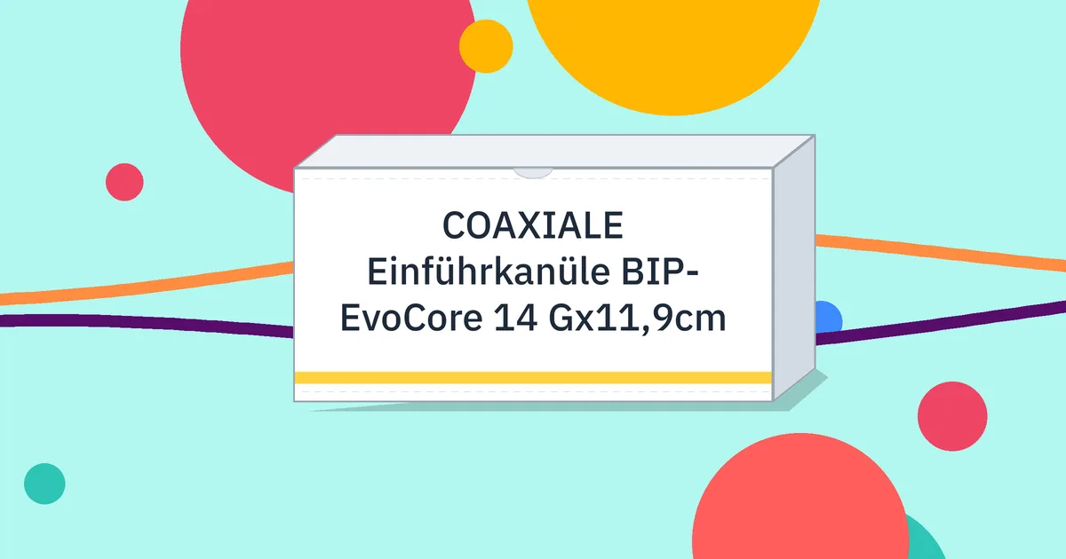 Symbolbild: Packung mit der Aufschrift COAXIALE Einführkanüle BIP-EvoCore 14 Gx11,9cm (PZN 16135400) – Verfügbarkeit und Bezug in Apotheken in Frankfurt am Main