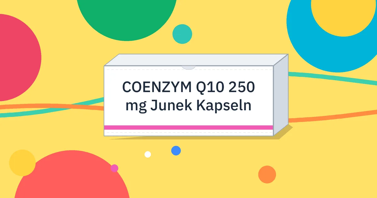 Symbolbild: Packung mit der Aufschrift COENZYM Q10 250 mg Junek Kapseln (PZN 09720233) – Verfügbarkeit und Bezug in Apotheken in Frankfurt am Main
