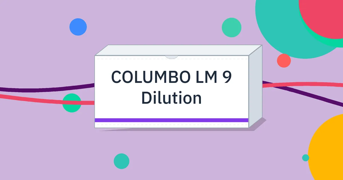 Symbolbild: Packung mit der Aufschrift COLUMBO LM 9 Dilution (PZN 13448736) – Verfügbarkeit und Bezug in Apotheken in Frankfurt am Main