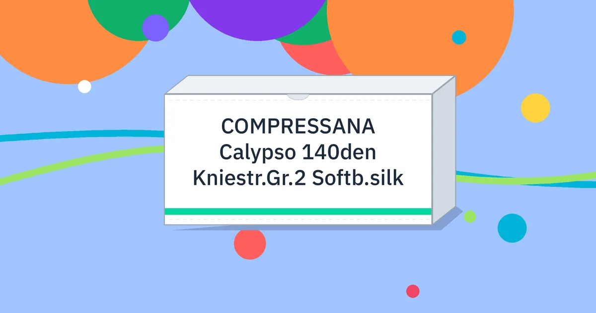 Symbolbild: Packung mit der Aufschrift COMPRESSANA Calypso 140den Kniestr.Gr.2 Softb.silk (PZN 01880397) – Verfügbarkeit und Bezug in Apotheken in Frankfurt am Main