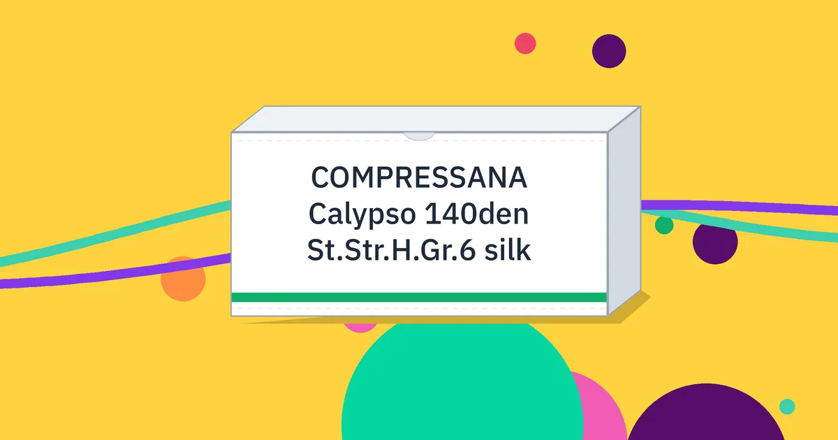 Symbolbild: Packung mit der Aufschrift COMPRESSANA Calypso 140den St.Str.H.Gr.6 silk (PZN 07720200) – Verfügbarkeit und Bezug in Apotheken in Frankfurt am Main