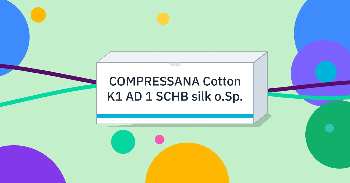 Symbolbild: Packung mit der Aufschrift COMPRESSANA Cotton K1 AD 1 SCHB silk o.Sp. (PZN 16958892) – Verfügbarkeit und Bezug in Apotheken in Frankfurt am Main