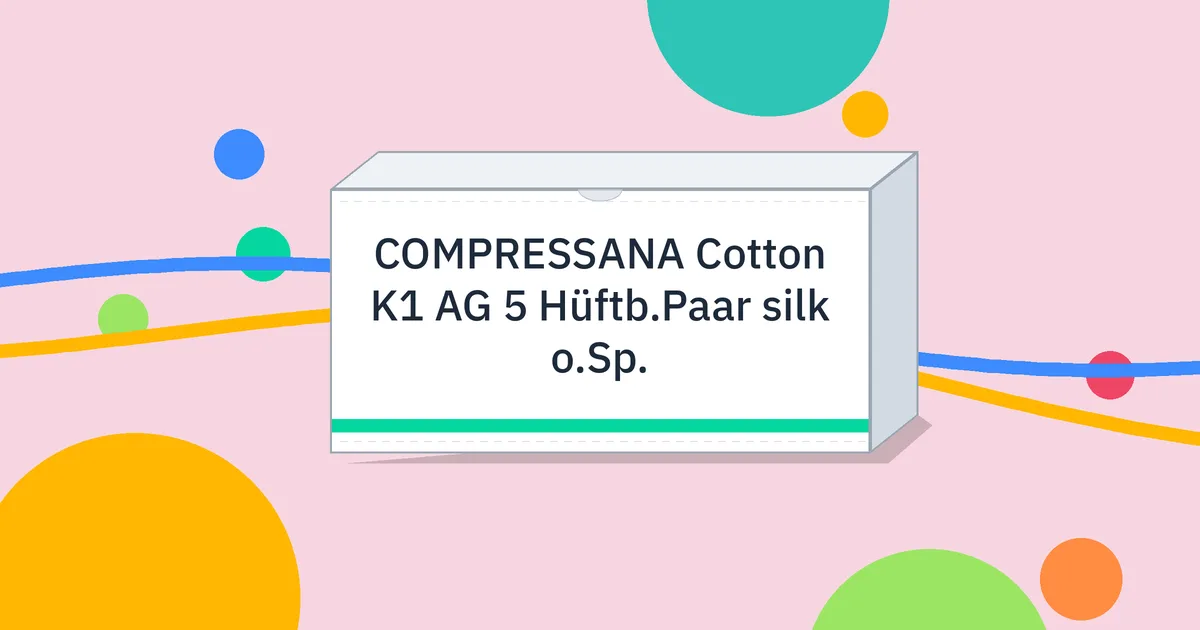 Symbolbild: Packung mit der Aufschrift COMPRESSANA Cotton K1 AG 5 Hüftb.Paar silk o.Sp. (PZN 12980848) – Verfügbarkeit und Bezug in Apotheken in Frankfurt am Main