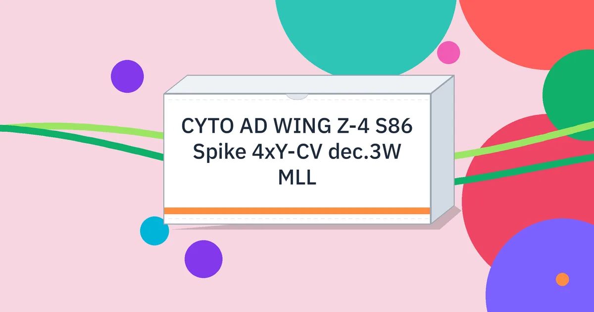 Symbolbild: Packung mit der Aufschrift CYTO AD WING Z-4 S86 Spike 4xY-CV dec.3W MLL (PZN 18667667) – Verfügbarkeit und Bezug in Apotheken in Frankfurt am Main