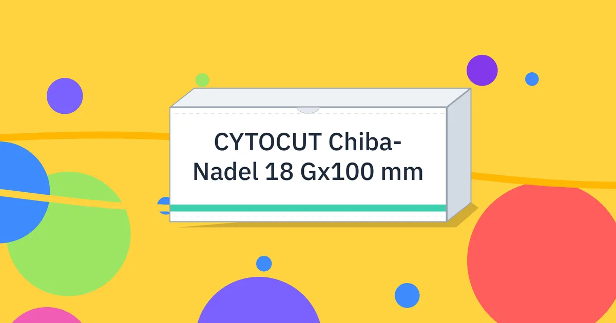 Symbolbild: Packung mit der Aufschrift CYTOCUT Chiba-Nadel 18 Gx100 mm (PZN 19735135) – Verfügbarkeit und Bezug in Apotheken in Frankfurt am Main