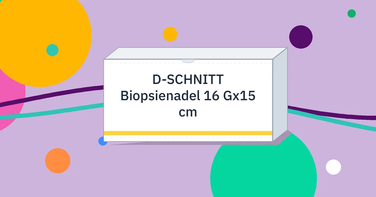 Symbolbild: Packung mit der Aufschrift D-SCHNITT Biopsienadel 16 Gx15 cm (PZN 10356844) – Verfügbarkeit und Bezug in Apotheken in Frankfurt am Main