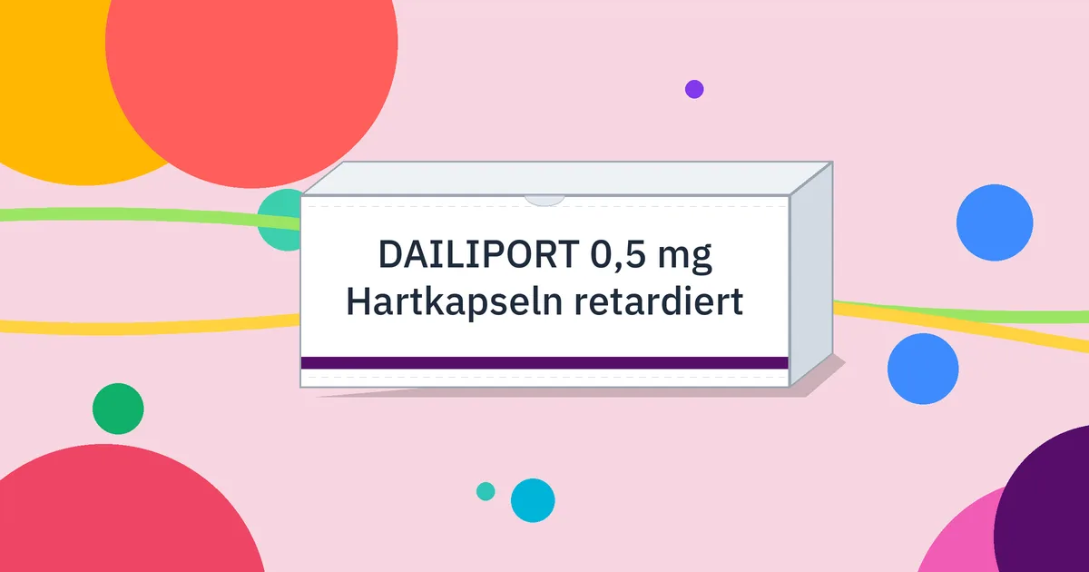 Symbolbild: Packung mit der Aufschrift DAILIPORT 0,5 mg Hartkapseln retardiert (PZN 18061137) – Verfügbarkeit und Bezug in Apotheken in Frankfurt am Main