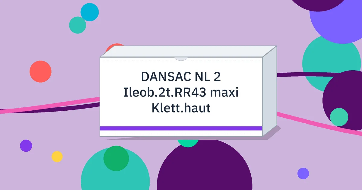 Symbolbild: Packung mit der Aufschrift DANSAC NL 2 Ileob.2t.RR43 maxi Klett.haut (PZN 08843784) – Verfügbarkeit und Bezug in Apotheken in Frankfurt am Main