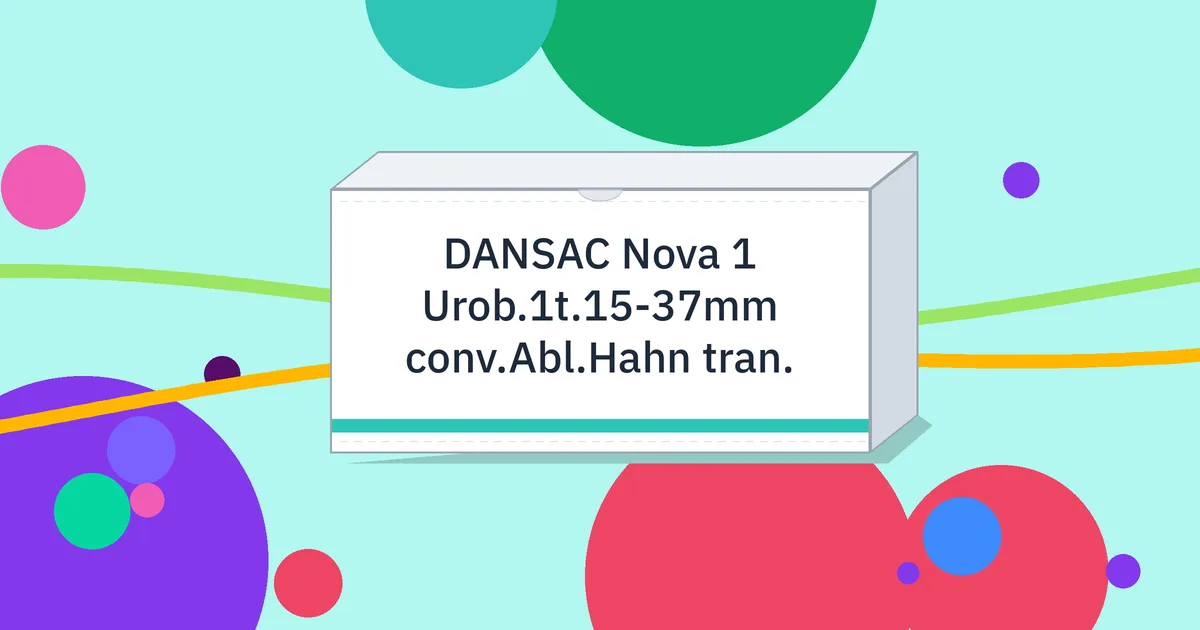 Symbolbild: Packung mit der Aufschrift DANSAC Nova 1 Urob.1t.15-37mm conv.Abl.Hahn tran. (PZN 04516924) – Verfügbarkeit und Bezug in Apotheken in Frankfurt am Main