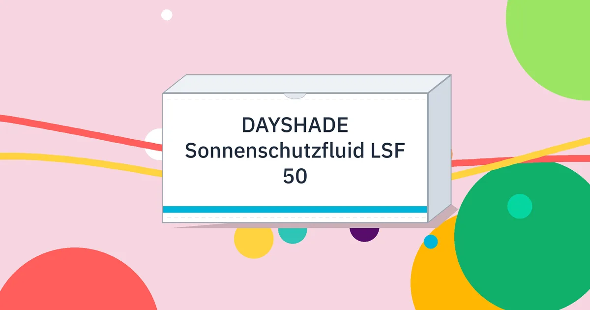 Symbolbild: Packung mit der Aufschrift DAYSHADE Sonnenschutzfluid LSF 50 (PZN 14249967) – Verfügbarkeit und Bezug in Apotheken in Frankfurt am Main