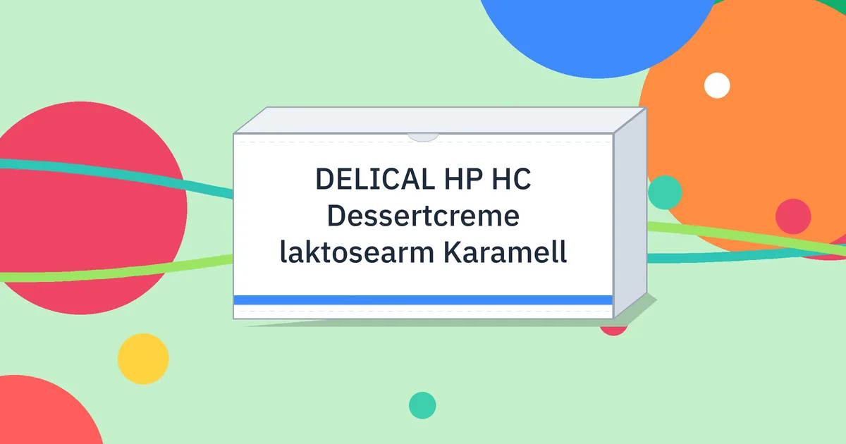 Symbolbild: Packung mit der Aufschrift DELICAL HP HC Dessertcreme laktosearm Karamell (PZN 16611059) – Verfügbarkeit und Bezug in Apotheken in Frankfurt am Main
