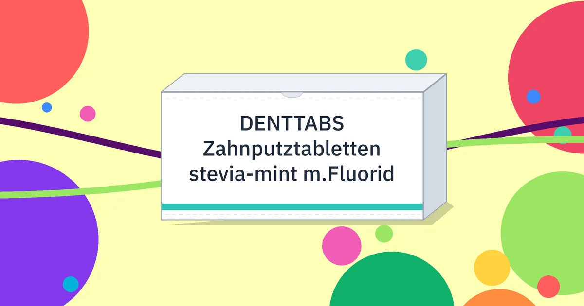Symbolbild: Packung mit der Aufschrift DENTTABS Zahnputztabletten stevia-mint m.Fluorid (PZN 09303765) – Verfügbarkeit und Bezug in Apotheken in Frankfurt am Main