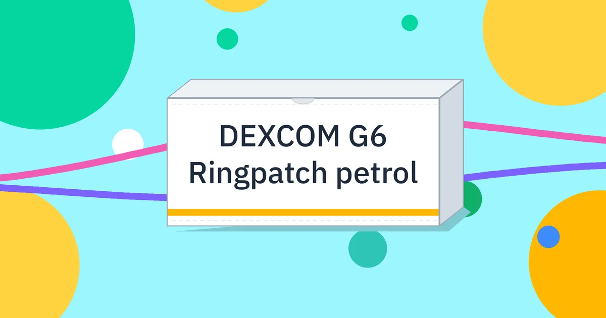 Symbolbild: Packung mit der Aufschrift DEXCOM G6 Ringpatch petrol (PZN 19864789) – Verfügbarkeit und Bezug in Apotheken in Frankfurt am Main