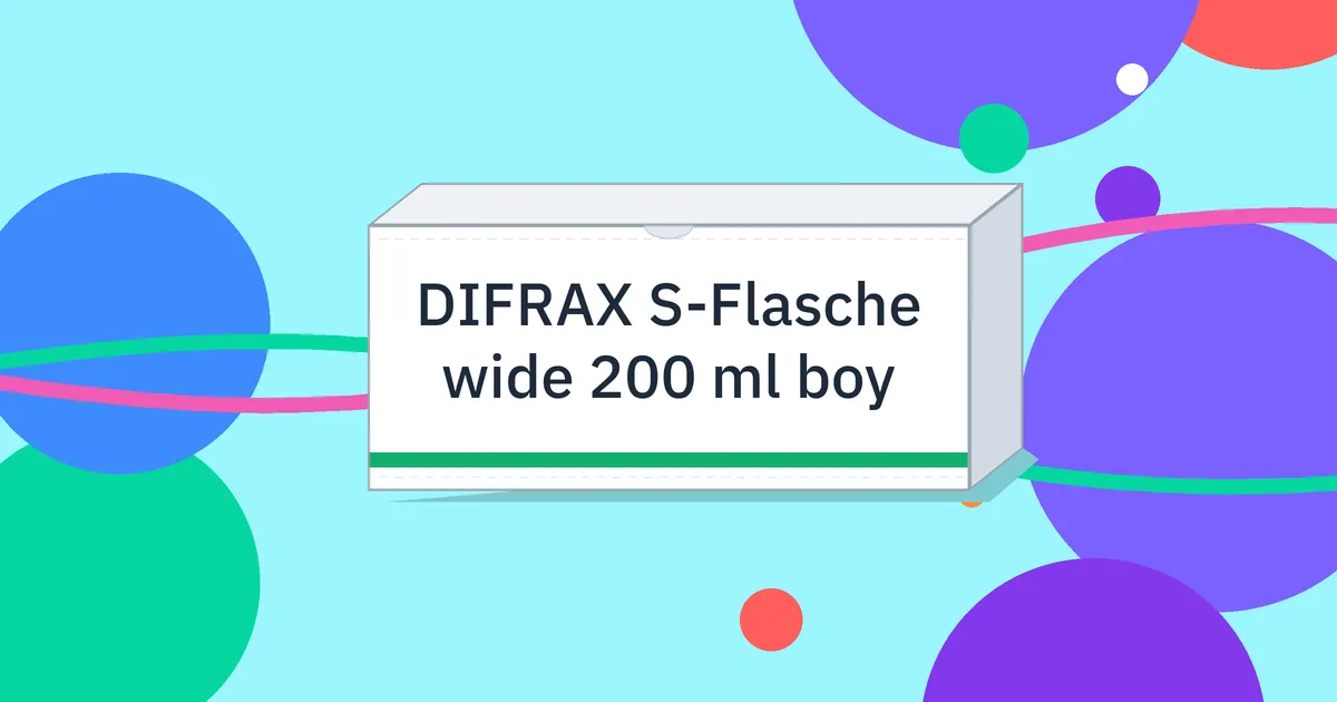 Symbolbild: Packung mit der Aufschrift DIFRAX S-Flasche wide 200 ml boy (PZN 12518038) – Verfügbarkeit und Bezug in Apotheken in Frankfurt am Main