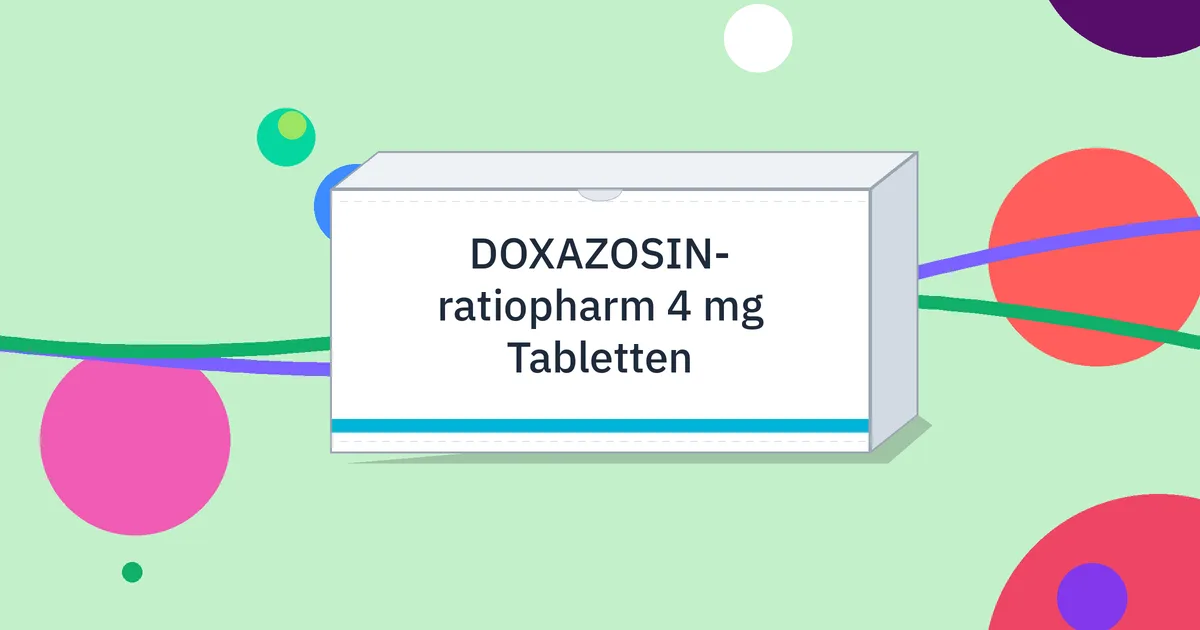 Symbolbild: Packung mit der Aufschrift DOXAZOSIN-ratiopharm 4 mg Tabletten (PZN 00171718) – Verfügbarkeit und Bezug in Apotheken in Frankfurt am Main