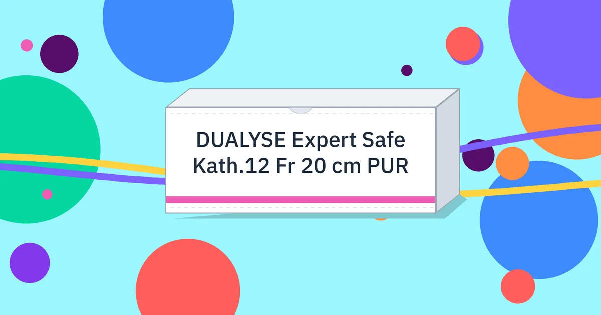 Symbolbild: Packung mit der Aufschrift DUALYSE Expert Safe Kath.12 Fr 20 cm PUR (PZN 11125331) – Verfügbarkeit und Bezug in Apotheken in Frankfurt am Main