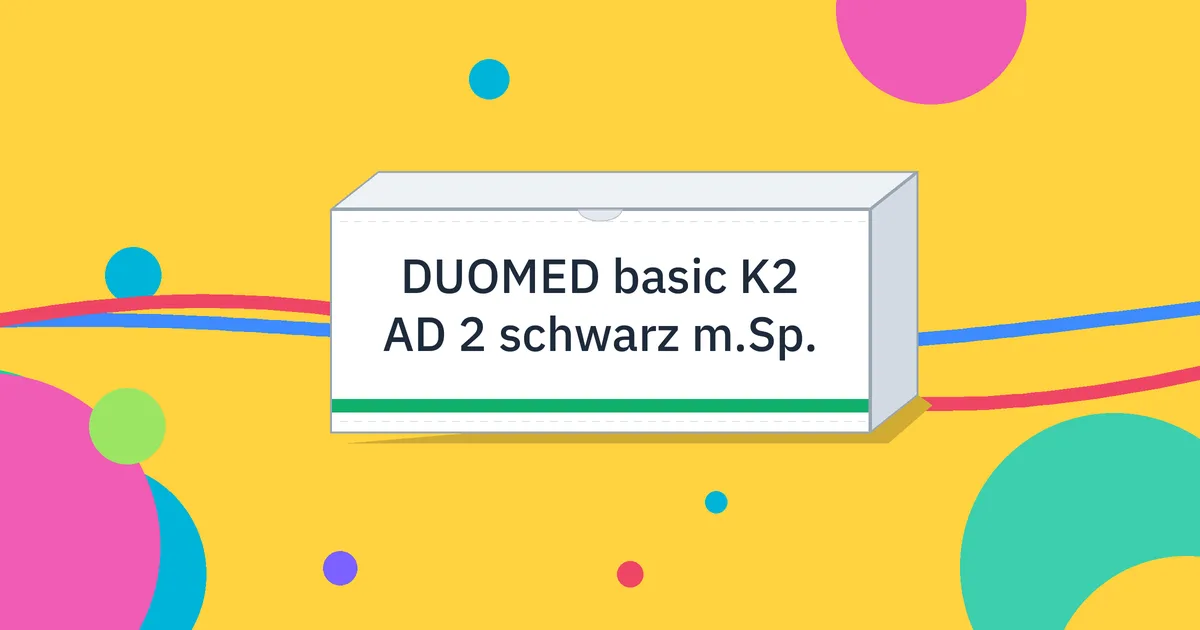 Symbolbild: Packung mit der Aufschrift DUOMED basic K2 AD 2 schwarz m.Sp. (PZN 20906866) – Verfügbarkeit und Bezug in Apotheken in Frankfurt am Main