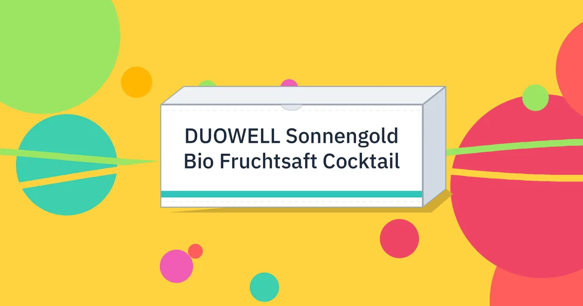 Symbolbild: Packung mit der Aufschrift DUOWELL Sonnengold Bio Fruchtsaft Cocktail (PZN 11485609) – Verfügbarkeit und Bezug in Apotheken in Frankfurt am Main