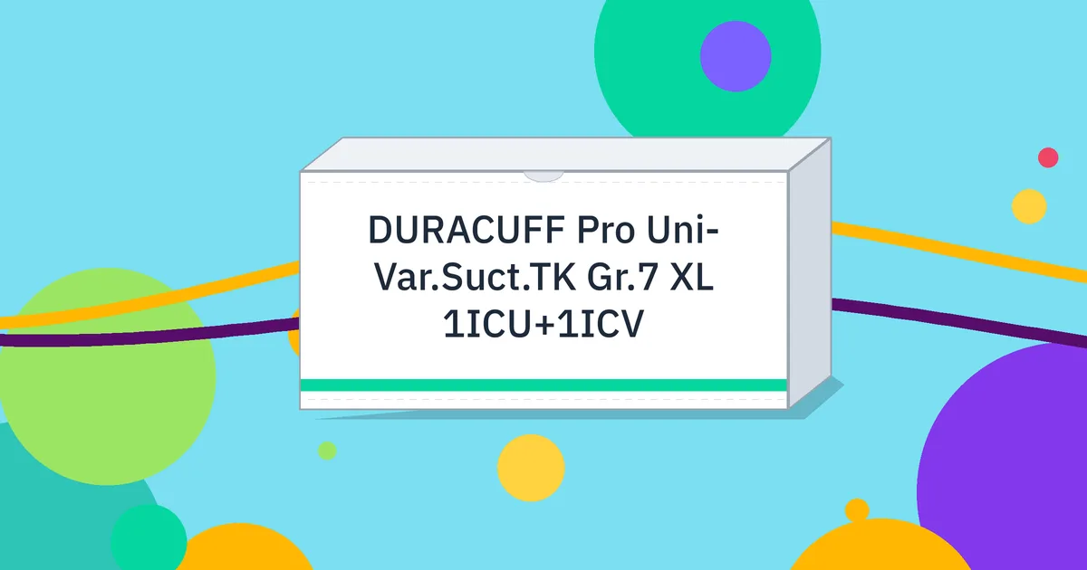 Symbolbild: Packung mit der Aufschrift DURACUFF Pro Uni-Var.Suct.TK Gr.7 XL 1ICU+1ICV (PZN 19245885) – Verfügbarkeit und Bezug in Apotheken in Frankfurt am Main