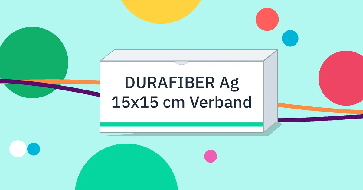 Symbolbild: Packung mit der Aufschrift DURAFIBER Ag 15x15 cm Verband (PZN 03426202) – Verfügbarkeit und Bezug in Apotheken in Frankfurt am Main
