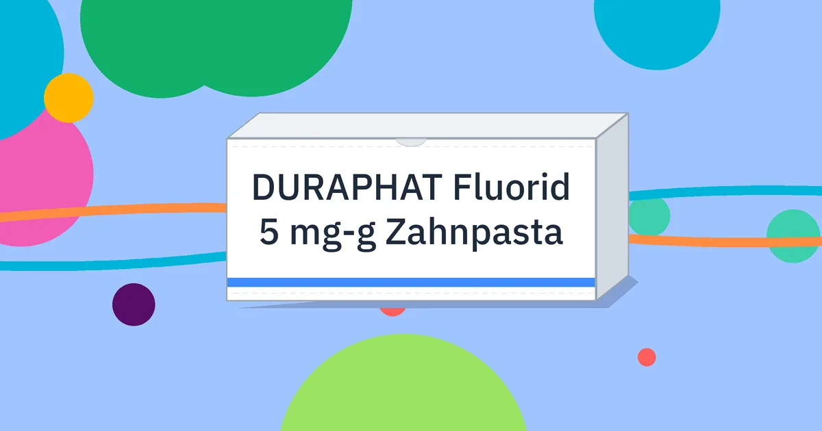 Symbolbild: Packung mit der Aufschrift DURAPHAT Fluorid 5 mg-g Zahnpasta (PZN 00840504) – Verfügbarkeit und Bezug in Apotheken in Frankfurt am Main