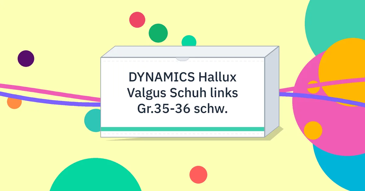 Symbolbild: Packung mit der Aufschrift DYNAMICS Hallux Valgus Schuh links Gr.35-36 schw. (PZN 10632497) – Verfügbarkeit und Bezug in Apotheken in Frankfurt am Main