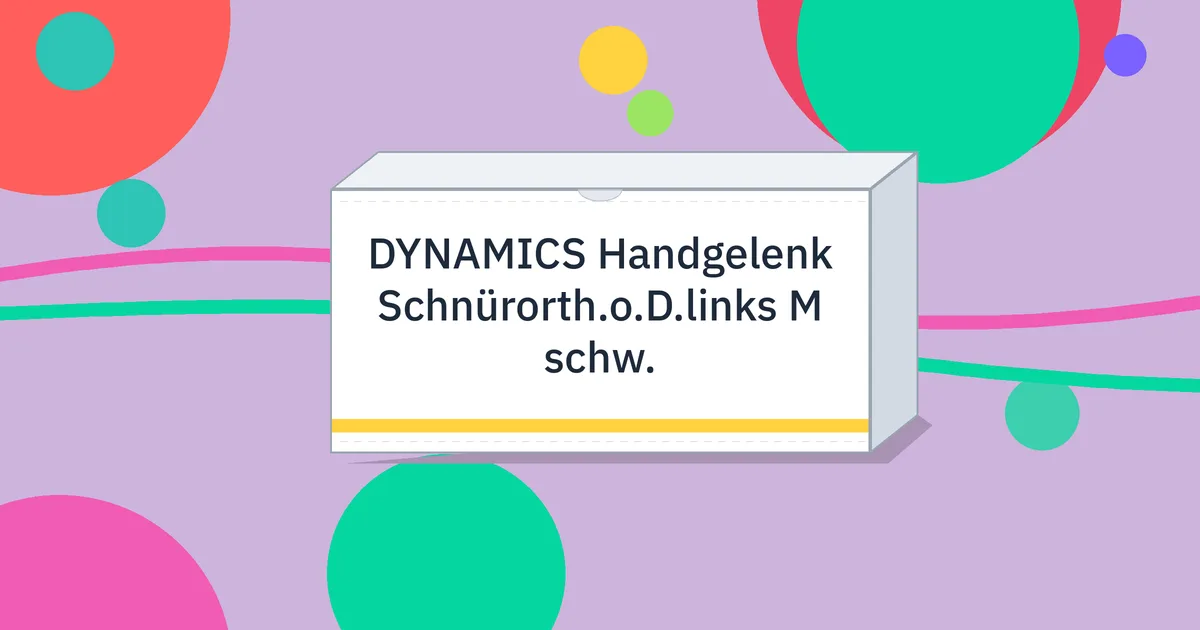 Symbolbild: Packung mit der Aufschrift DYNAMICS Handgelenk Schnürorth.o.D.links M schw. (PZN 10632942) – Verfügbarkeit und Bezug in Apotheken in Frankfurt am Main