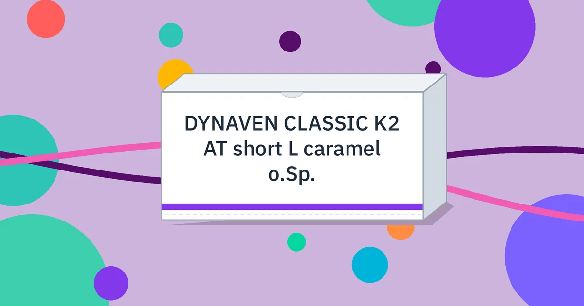 Symbolbild: Packung mit der Aufschrift DYNAVEN CLASSIC K2 AT short L caramel o.Sp. (PZN 18419024) – Verfügbarkeit und Bezug in Apotheken in Frankfurt am Main