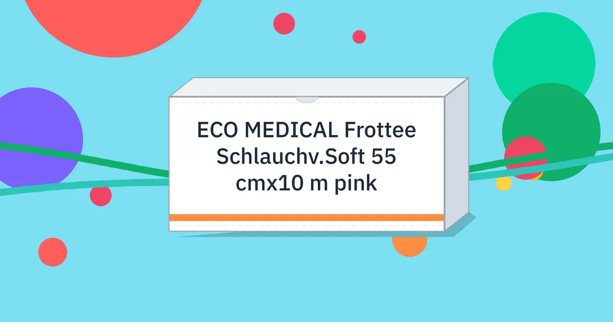 Symbolbild: Packung mit der Aufschrift ECO MEDICAL Frottee Schlauchv.Soft 55 cmx10 m pink (PZN 14213490) – Verfügbarkeit und Bezug in Apotheken in Frankfurt am Main