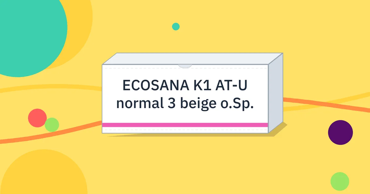 Symbolbild: Packung mit der Aufschrift ECOSANA K1 AT-U normal 3 beige o.Sp. (PZN 04733768) – Verfügbarkeit und Bezug in Apotheken in Frankfurt am Main