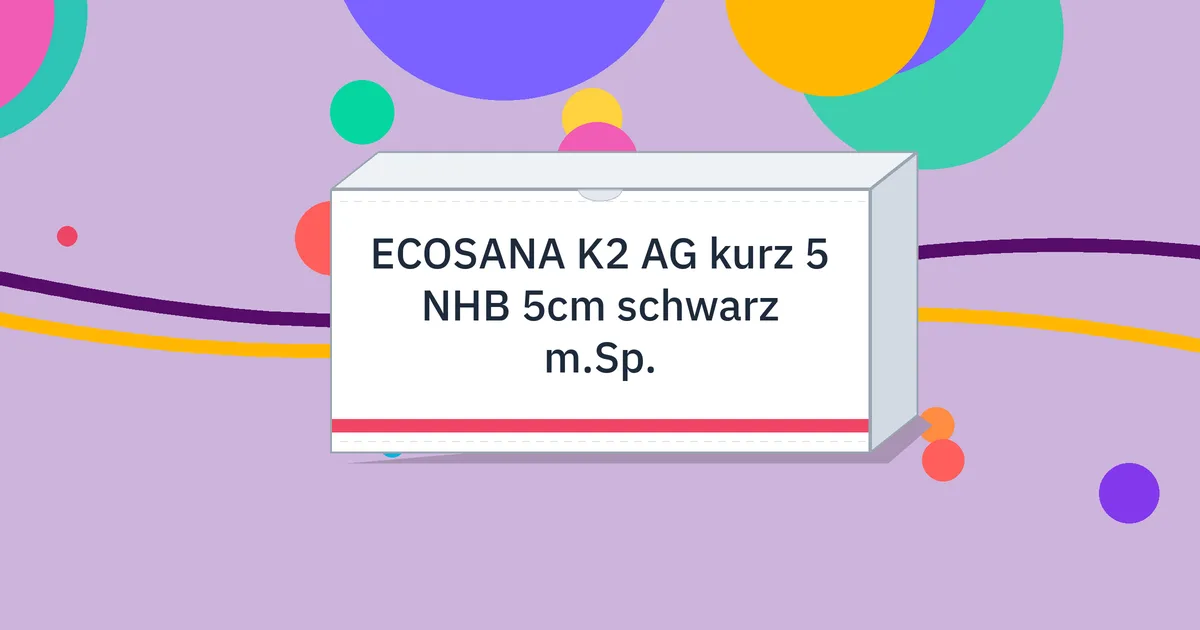 Symbolbild: Packung mit der Aufschrift ECOSANA K2 AG kurz 5 NHB 5cm schwarz m.Sp. (PZN 01460583) – Verfügbarkeit und Bezug in Apotheken in Frankfurt am Main