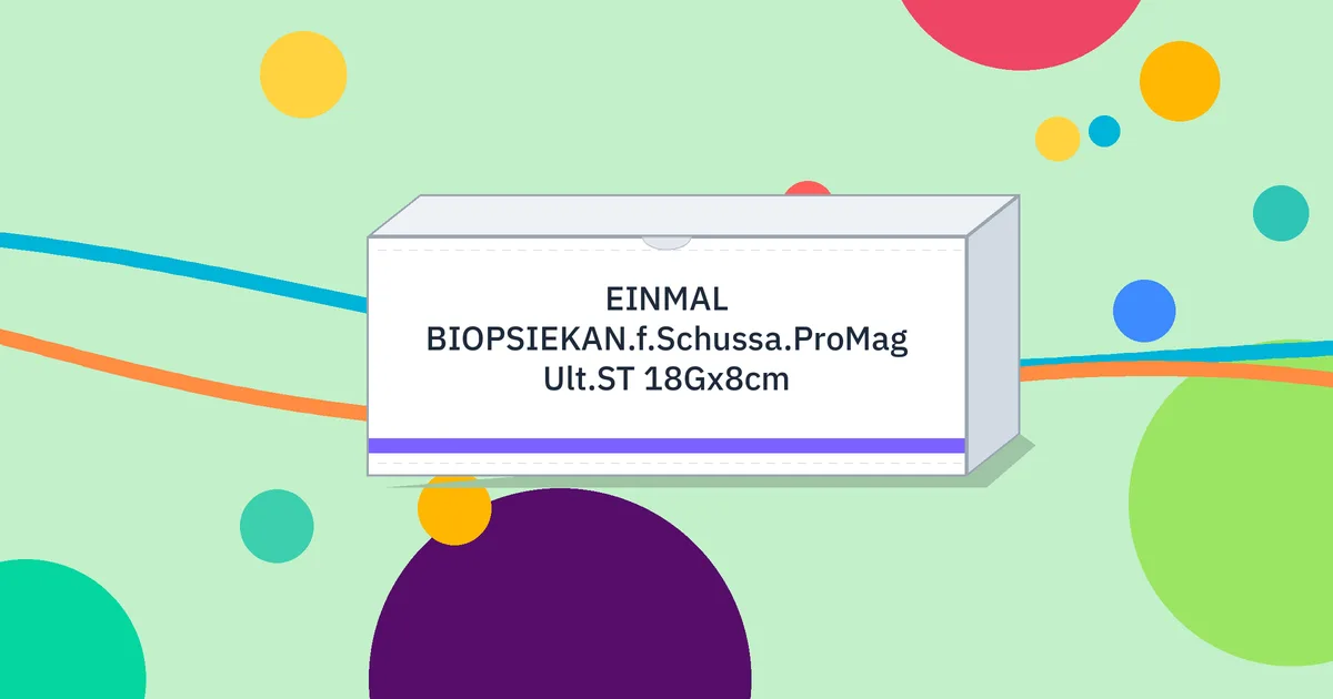 Symbolbild: Packung mit der Aufschrift EINMAL BIOPSIEKAN.f.Schussa.ProMag Ult.ST 18Gx8cm (PZN 00283305) – Verfügbarkeit und Bezug in Apotheken in Frankfurt am Main