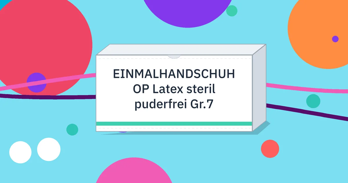 Symbolbild: Packung mit der Aufschrift EINMALHANDSCHUH OP Latex steril puderfrei Gr.7 (PZN 18734145) – Verfügbarkeit und Bezug in Apotheken in Frankfurt am Main
