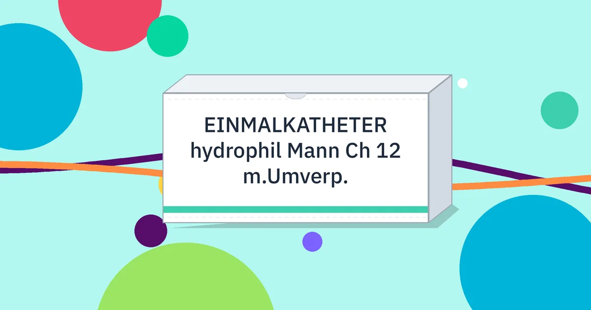 Symbolbild: Packung mit der Aufschrift EINMALKATHETER hydrophil Mann Ch 12 m.Umverp. (PZN 06874415) – Verfügbarkeit und Bezug in Apotheken in Frankfurt am Main