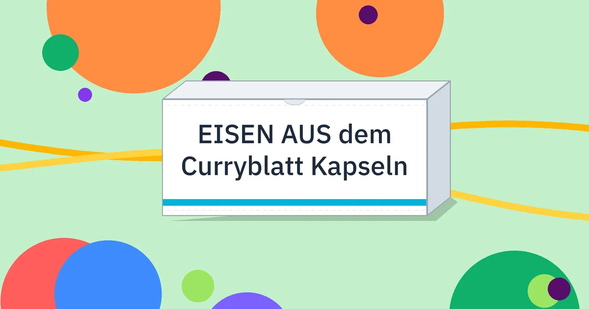Symbolbild: Packung mit der Aufschrift EISEN AUS dem Curryblatt Kapseln (PZN 18779047) – Verfügbarkeit und Bezug in Apotheken in Frankfurt am Main