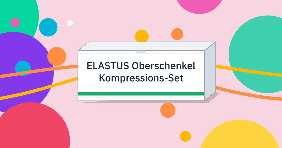 Symbolbild: Packung mit der Aufschrift ELASTUS Oberschenkel Kompressions-Set (PZN 12897107) – Verfügbarkeit und Bezug in Apotheken in Frankfurt am Main