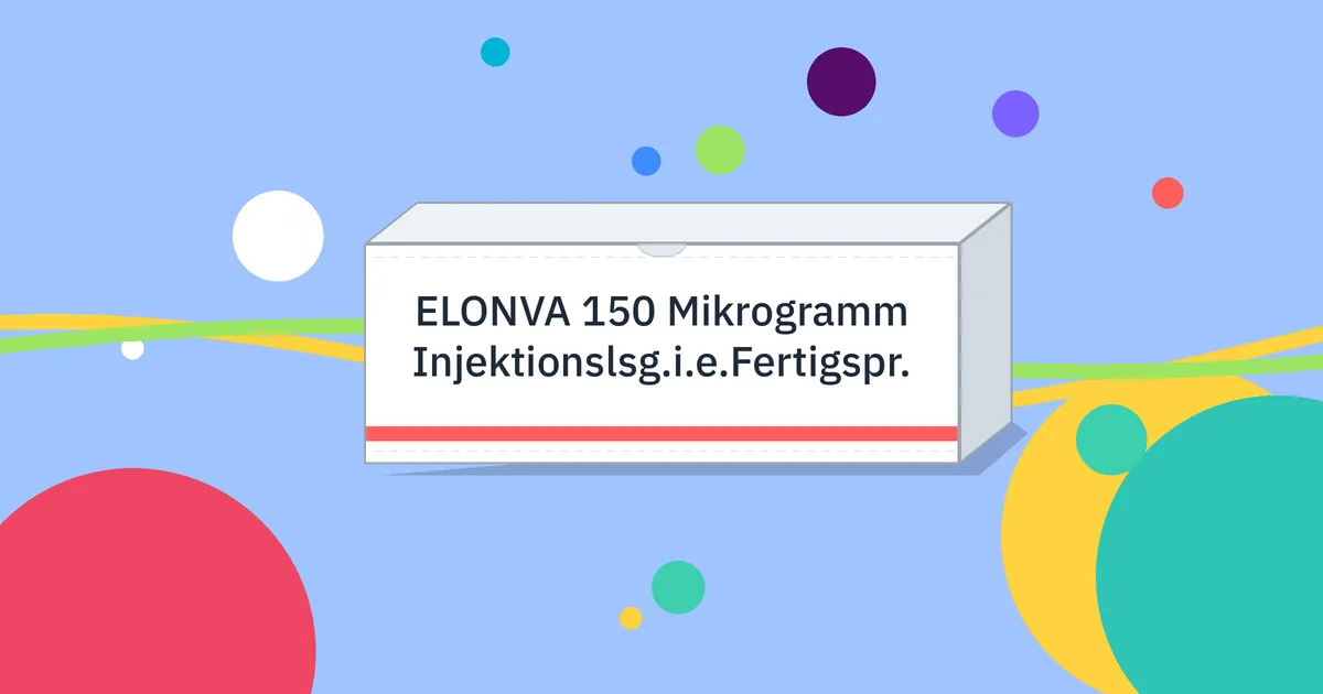 Symbolbild: Packung mit der Aufschrift ELONVA 150 Mikrogramm Injektionslsg.i.e.Fertigspr. (PZN 11057836) – Verfügbarkeit und Bezug in Apotheken in Frankfurt am Main