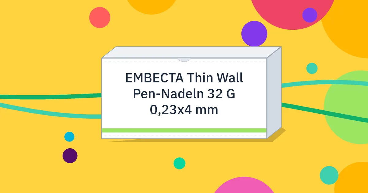 Symbolbild: Packung mit der Aufschrift EMBECTA Thin Wall Pen-Nadeln 32 G 0,23x4 mm (PZN 20612981) – Verfügbarkeit und Bezug in Apotheken in Frankfurt am Main