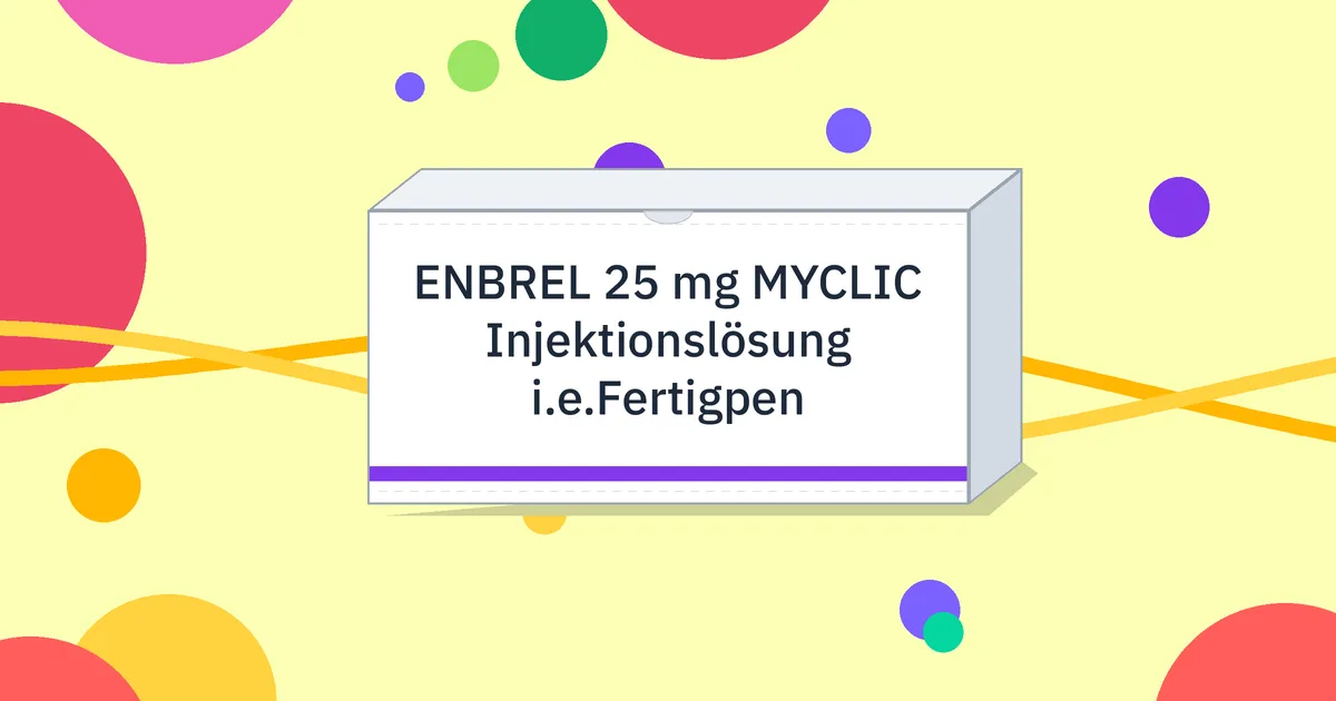 Symbolbild: Packung mit der Aufschrift ENBREL 25 mg MYCLIC Injektionslösung i.e.Fertigpen (PZN 16909534) – Verfügbarkeit und Bezug in Apotheken in Frankfurt am Main