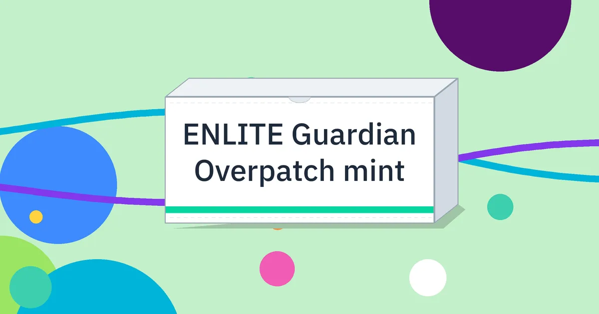 Symbolbild: Packung mit der Aufschrift ENLITE Guardian Overpatch mint (PZN 19865412) – Verfügbarkeit und Bezug in Apotheken in Frankfurt am Main