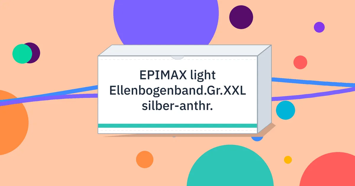 Symbolbild: Packung mit der Aufschrift EPIMAX light Ellenbogenband.Gr.XXL silber-anthr. (PZN 11097190) – Verfügbarkeit und Bezug in Apotheken in Frankfurt am Main